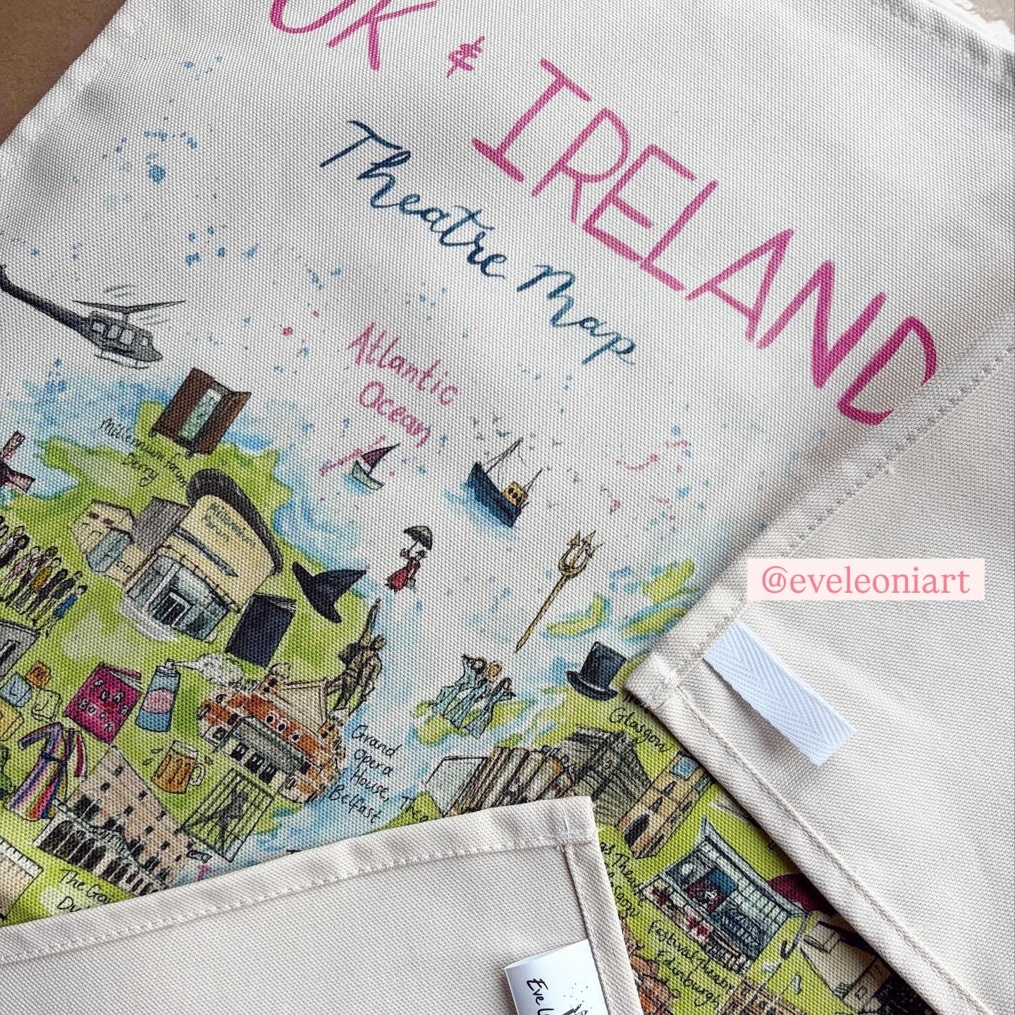 Eve Leoni Art | UK Theatre Map Organic Tea Towel | London